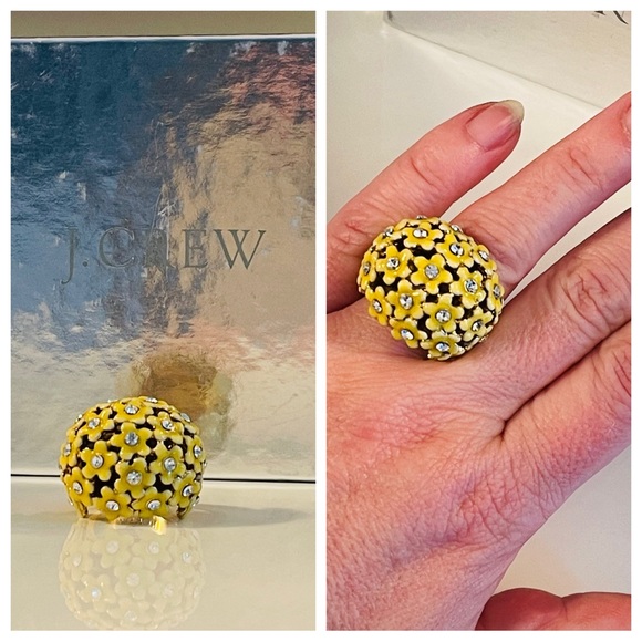 J. Crew | Jewelry | J Crew Yellow Enamel Flower And Rhinestone Cocktail ...
